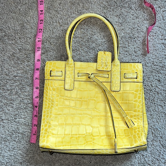 Bags | Yellow Leather Purse Genuine Leather Vinyl Trim Crocodile Yellow ...